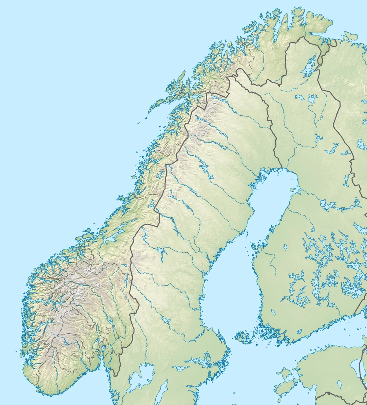 Mapa de Noruega: condados, relieve, clima, trenes y carreteras